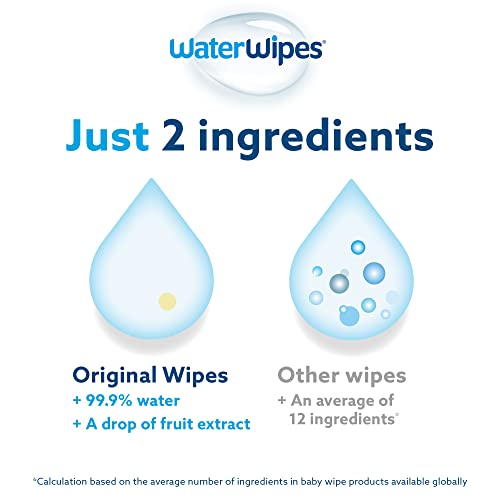 WaterWipes Plastic-Free Original Baby Wipes, 99.9% Water Based Wipes, Unscented & Hypoallergenic for Sensitive Skin, 540 Count (9 packs), Packaging May Vary