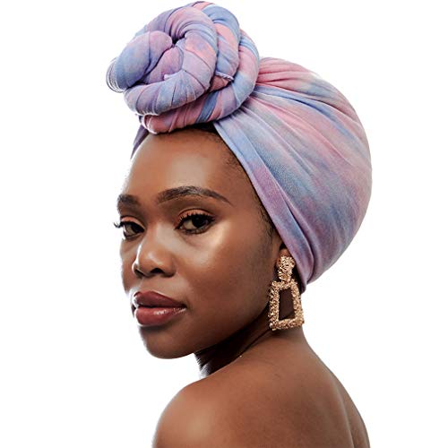 Tie Dye Head Scarf for Women Long Wrap Turban Headband (1PCS (Pink+Blue))