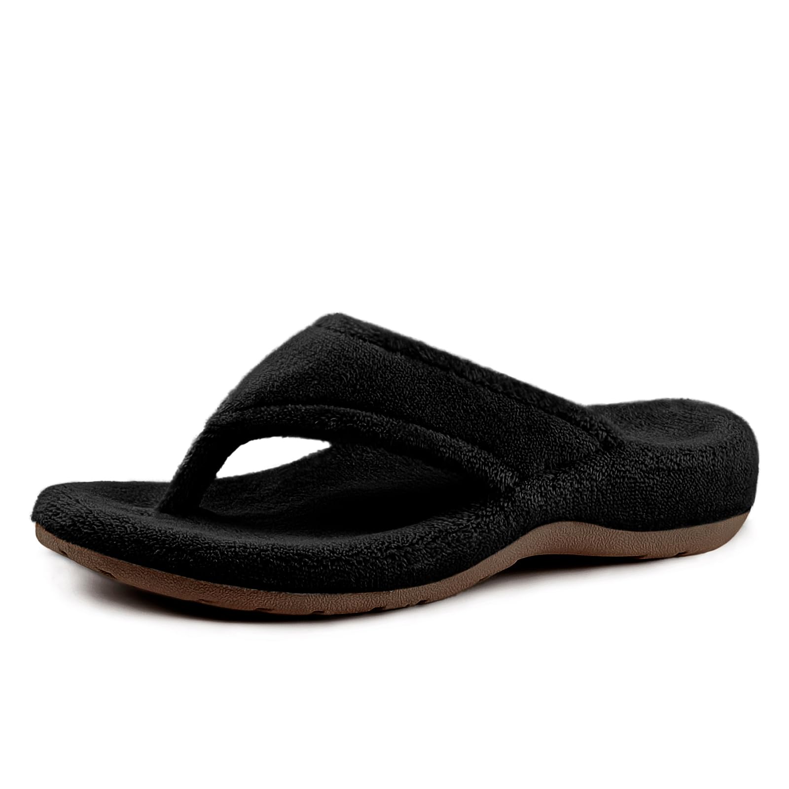 BCSTUDIO Women's Flip Flop Slippers with Arch Support Spa Thong slippers Orthotic Insole Fuzzy Slides Indoor Outdoor Size 9, Black