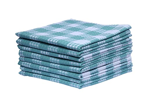 Gratico Dish Cloth Set of 8 Aqua White Waffle Buffalo Checks 12X12 Inches Premium Soft Cotton Highly Absorbent Kitchen Towels Quick Drying Dish Towels with Hanging Loop Kitchen Tea Towels