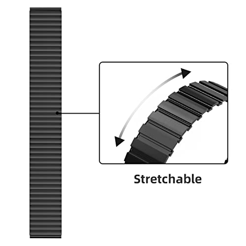 20mm Solo Loop Stainless Steel Metal Replacement Expansion watchband,Compatible Fossil Q Gazer, Huawei, Garmin Amazfit Ticwatch Ms/Men’s Sport Stretchable No Buckle Bands Strap (6.1‘’(15.5cm), Black)