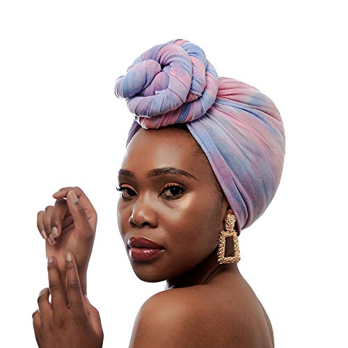 Tie Dye Head Scarf for Women Long Wrap Turban Headband (1PCS (Pink+Blue))