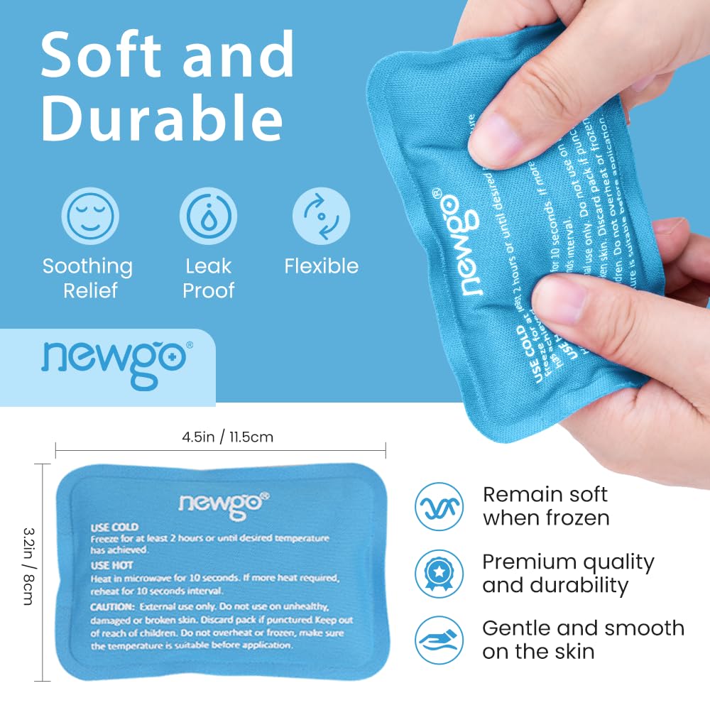 NEWGO Mini Ice Packs (6 Packs) Gel Cold Packs for Injuries Reusable, Face Ice Pack for Face Surgery, Teeth Pain, Tired Eyes, Kid's Boo Boos, Bruises, Headaches,Breastfeeding 4.5"X 3.2" Blue