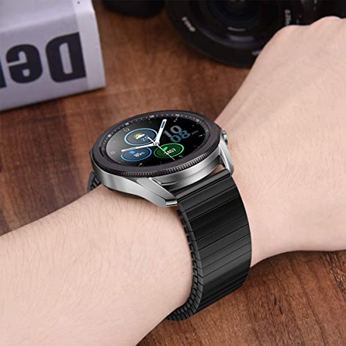 20mm Solo Loop Stainless Steel Metal Replacement Expansion watchband,Compatible Fossil Q Gazer, Huawei, Garmin Amazfit Ticwatch Ms/Men’s Sport Stretchable No Buckle Bands Strap (6.1‘’(15.5cm), Black)