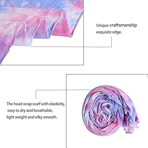 Tie Dye Head Scarf for Women Long Wrap Turban Headband (1PCS (Pink+Blue))
