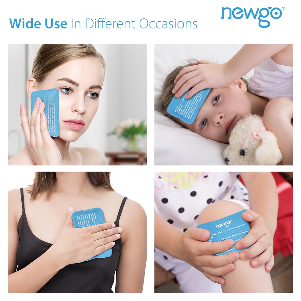 NEWGO Mini Ice Packs (6 Packs) Gel Cold Packs for Injuries Reusable, Face Ice Pack for Face Surgery, Teeth Pain, Tired Eyes, Kid's Boo Boos, Bruises, Headaches,Breastfeeding 4.5"X 3.2" Blue