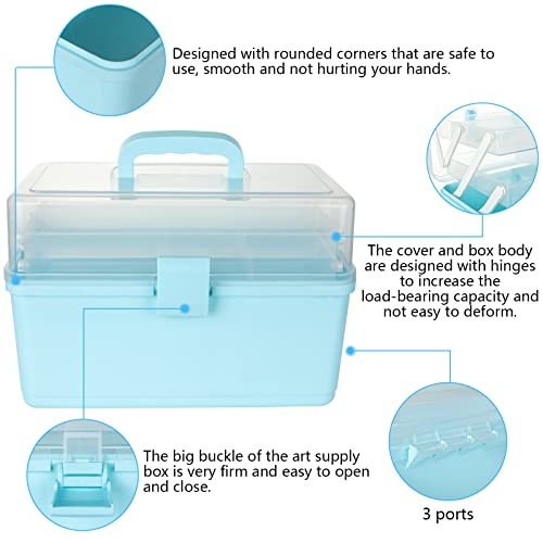 3-Layers Plastic Portable Storage Box with Tray, Craft Supply Box with Handle, Arts and Crafts Case, Sewing Supplies Organizer, Multifunctional Storage Box for Medicine, Perfect for Home Office