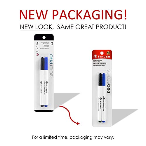 SINGER 04385 Fine Point Permanent Fabric Marking Pen, Black and Blue, 2-Pack