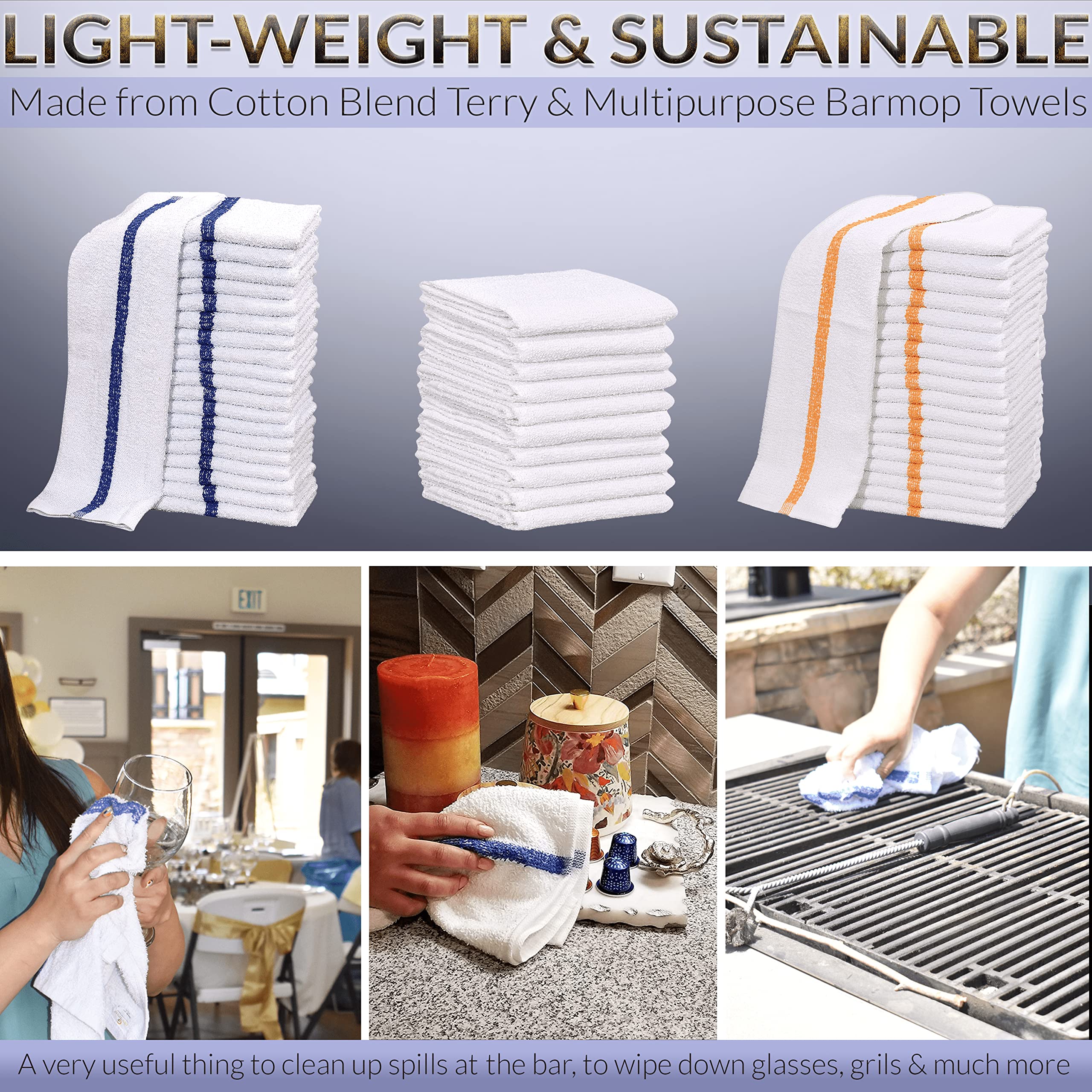 GOLD TEXTILES 36 PC New Cotton Blend White Restaurant Bar Mops Kitchen Towels 28oz (3 Dozen) (36, White)