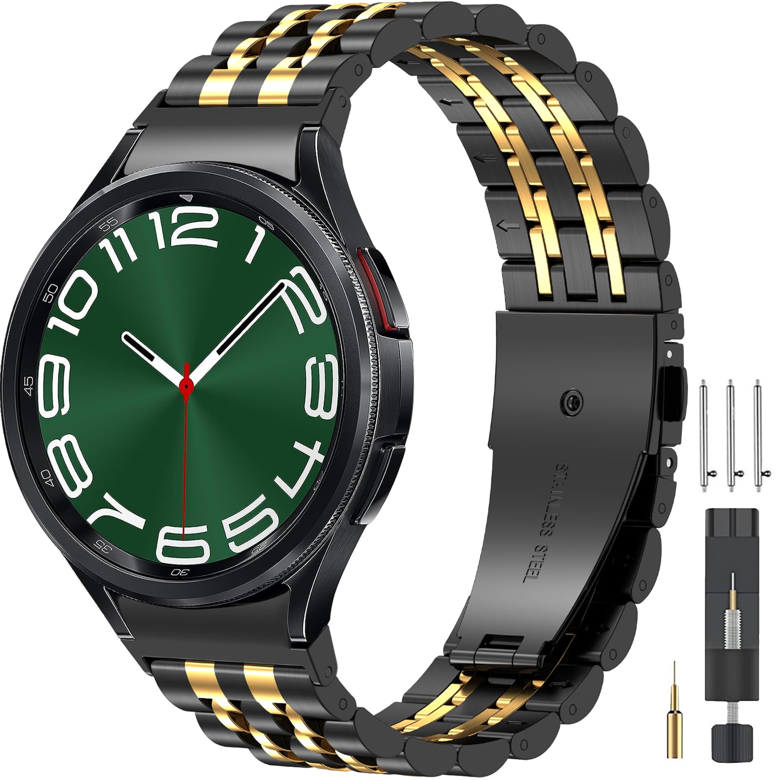 EZMVZKU Galaxy Watch 5 Pro 45mm Bands Metal, No Gap Solid Stainless Steel Strap for Samsung Galaxy Watch 4 40mm 44mm / Watch 4 Classic 42mm 46mm / Watch 5 40mm 44mm for Men Women,Black Gold
