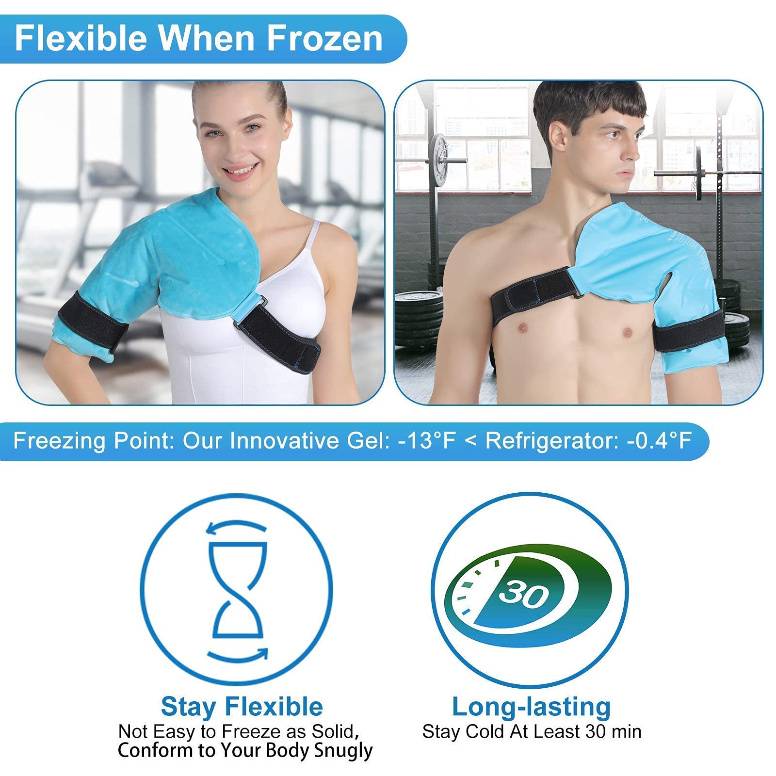 Relief Expert Extra Large Shoulder Ice Pack Wrap Reusable Rotator Cuff Cold Compression for Left or Right Shoulder and Upper Arm, Large Gel Cold Pack Wrap for Arm with Soft Plush Lining - Blue