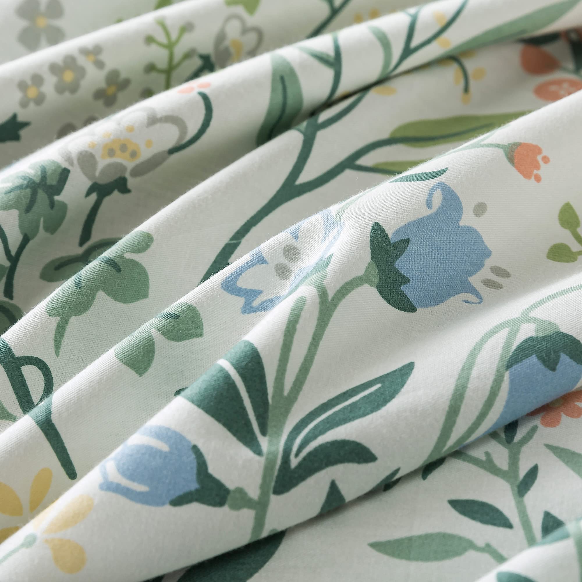 Travan Garden Style Floral Duvet Cover 100% Cotton Duvet Covers Ultra Soft Green Floral Bedding Sets with Zipper Closure, (3pcs, King Size)