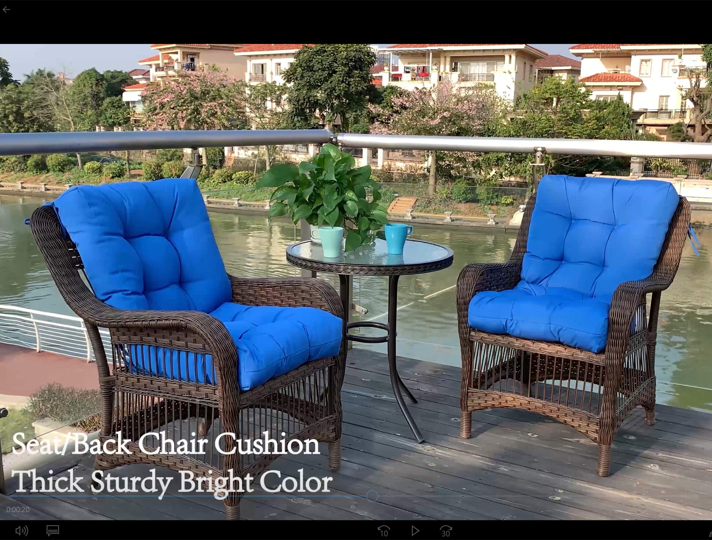 QILLOWAY Outdoor Seat/Back Chair Cushion Tufted Pillow, Spring/Summer Seasonal Replacement Cushions - Pack of 4 (Marine Blue)