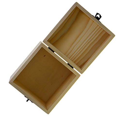 Baoblaze Large Square Unpainted Wooden Storage Box Case for Jewelry Small Gadgets Gift Wood DIY Home Storage Box Natural Wooden Craft Box with Lid Lock DIY Art Craft Accessories