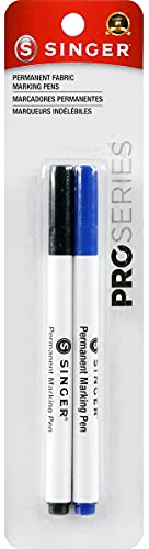 SINGER 04385 Fine Point Permanent Fabric Marking Pen, Black and Blue, 2-Pack
