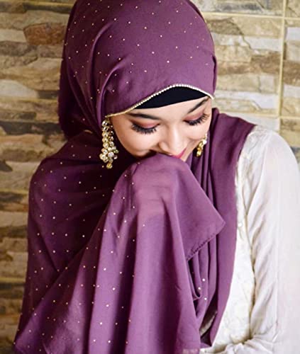 ANKOMINA Women Soft Chiffon Rhinestone Long Scarf Shawl Fashion Muslim Hijab Head Wrap Scarves