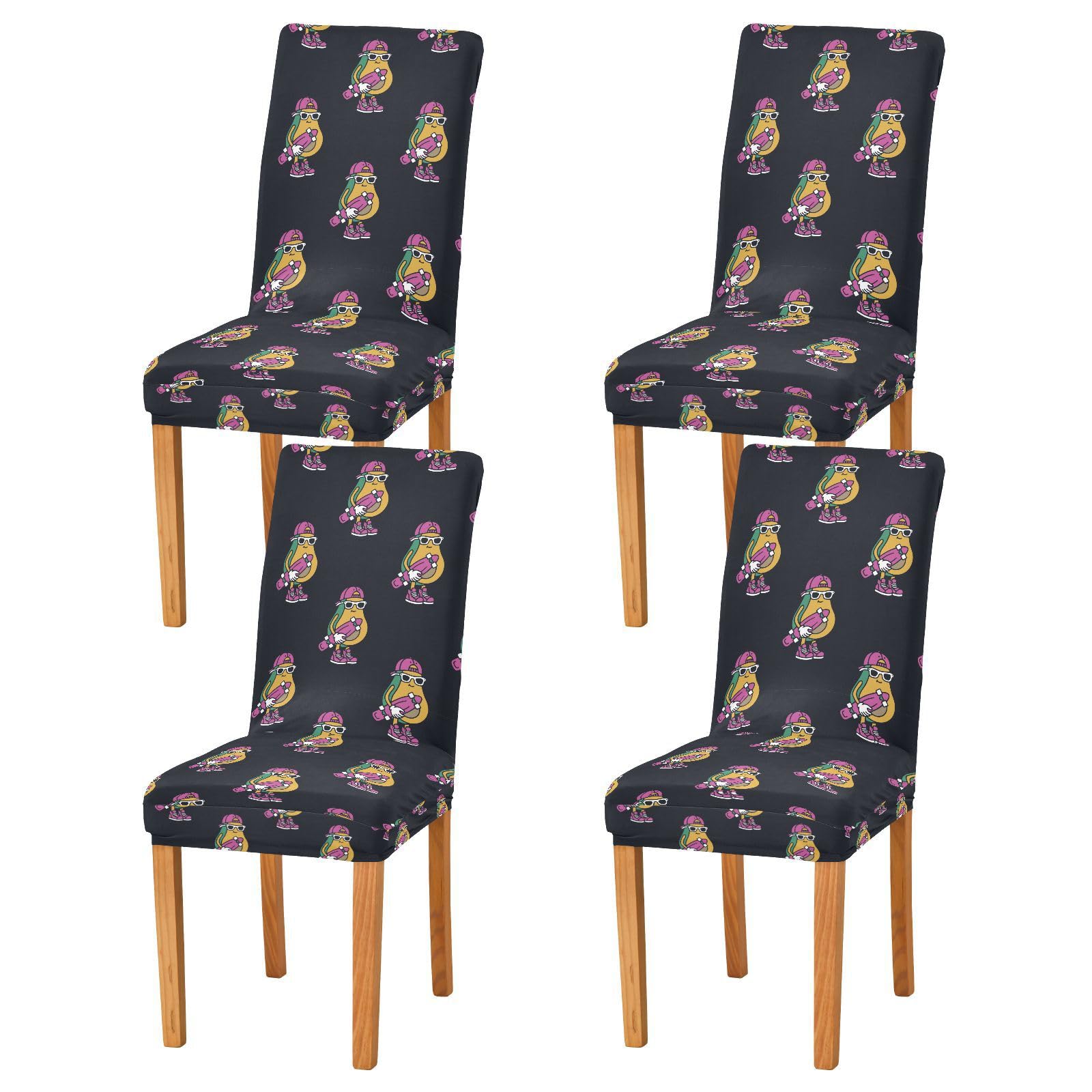JUNZAN Color Avocado Skateboard Sneakers on Grey Chair Slip Cover 2Pcs Patio Chair Cover Strech Spandex Chair Covers for Parsons Living Room Chair