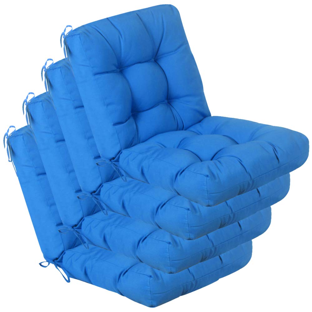 QILLOWAY Outdoor Seat/Back Chair Cushion Tufted Pillow, Spring/Summer Seasonal Replacement Cushions - Pack of 4 (Marine Blue)
