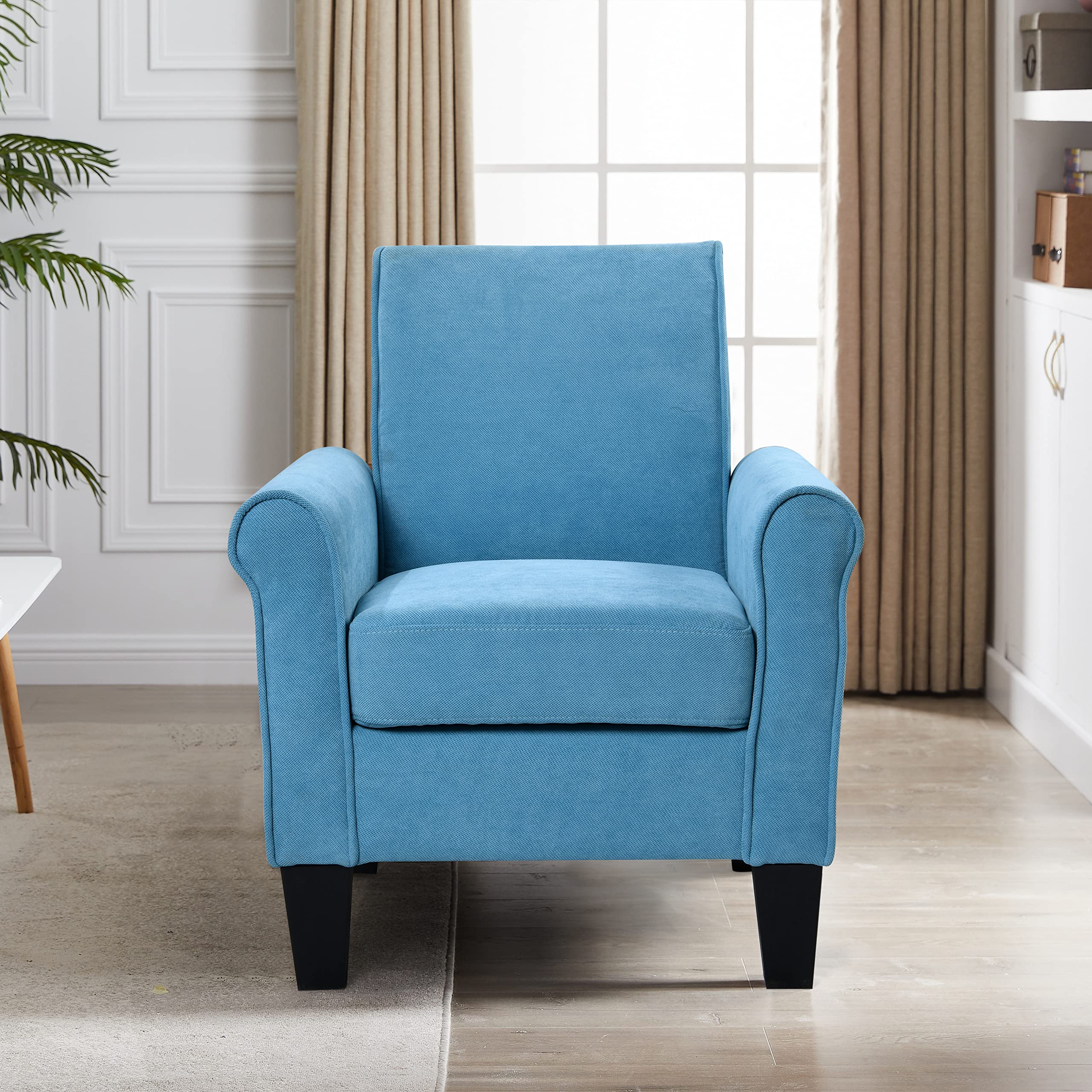 Tiokop Accent Living Room Chairs Modern Linen Fabric Comfy Reading Armchair for Bedroom Small Spaces Apartment Office, Light Blue