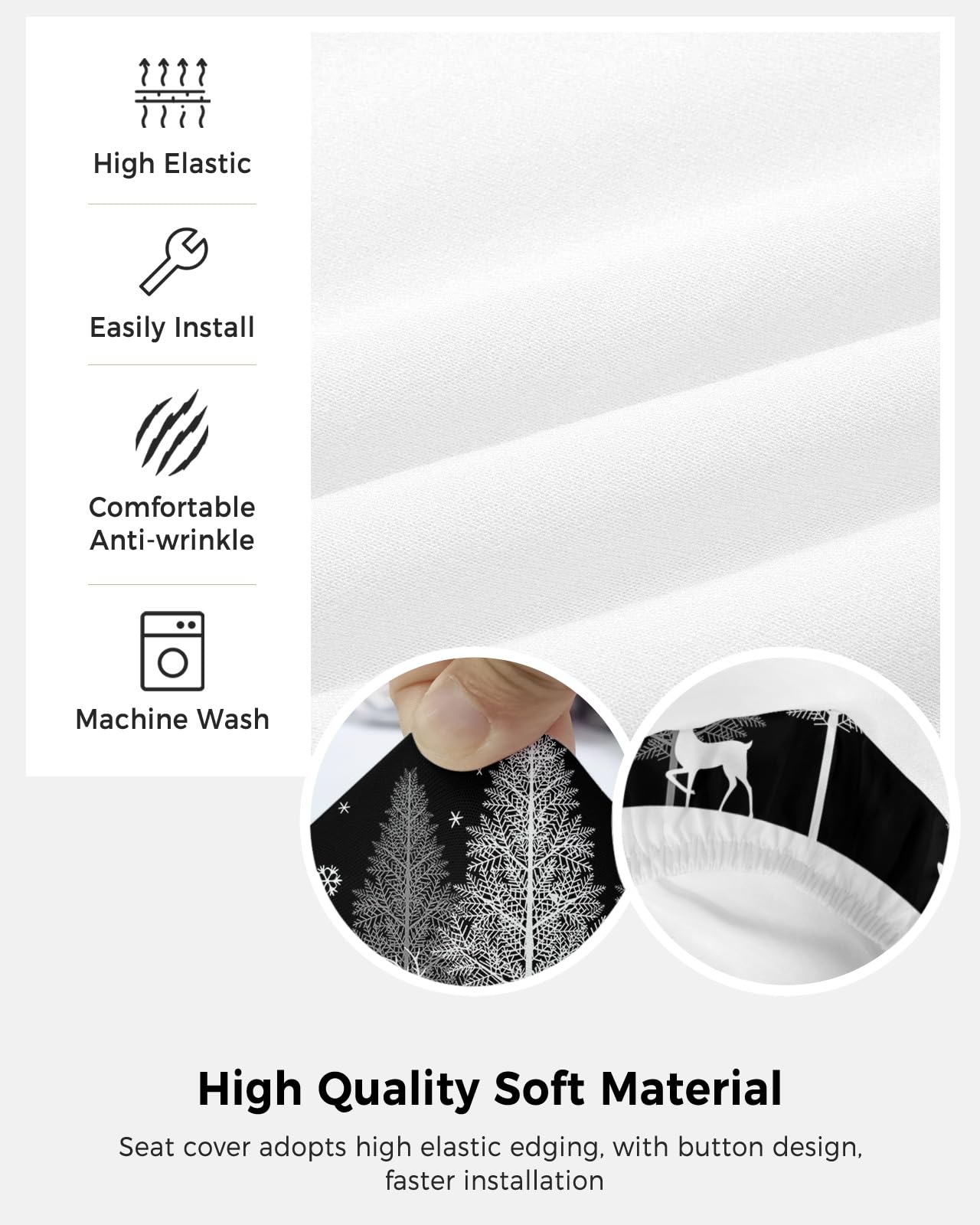Snowflake Elk Office Chair Cover Stretchable Computer Chair Seat Cover Backrest Slipcovers, Stretchable Rotating Desk Chair Seat Cushion Split Protectors Geometric Christmas Tree Branch Black