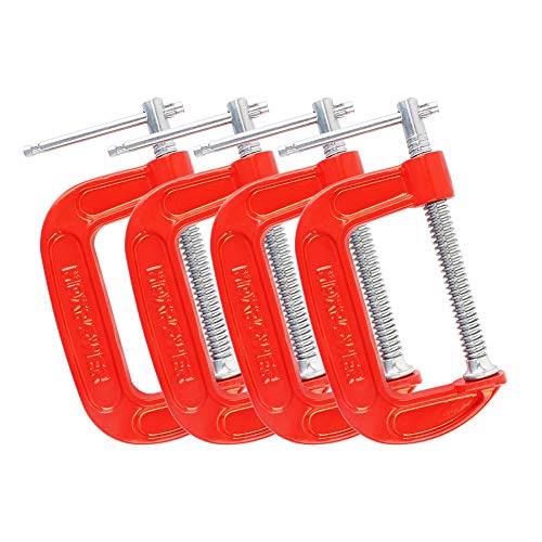MAXPOWER 4-pieces C Clamps Set, 3-inch C Clamps, Up To 3-Inch Jaw Opening, 2-Inch Throat Depth