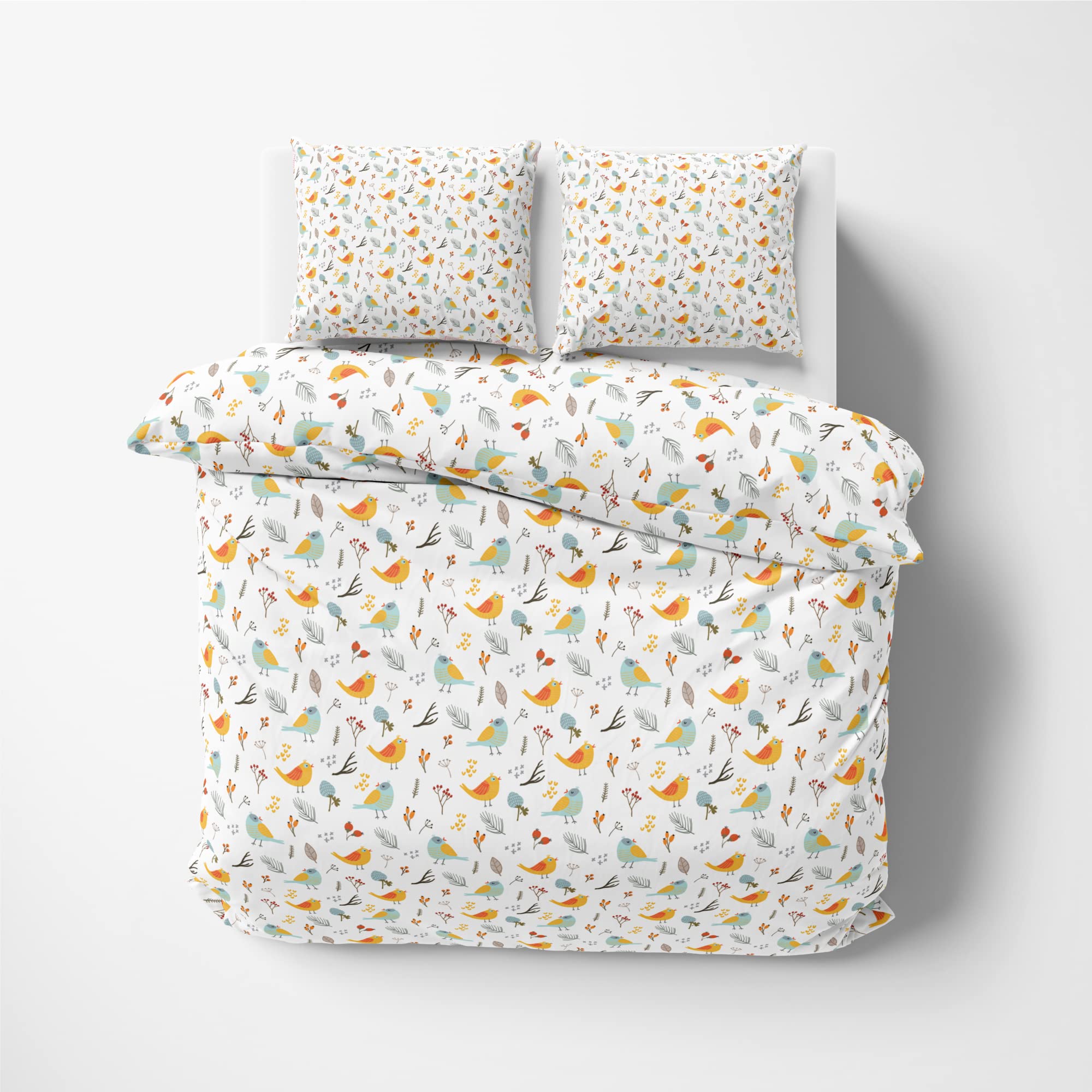 Kotton Culture Printed Duvet Cover 3 Piece 100% Egyptian Cotton Breathable All Season 600 Thread Count with Zipper & Corner Ties Comforter Cover (King, Forest Birds)