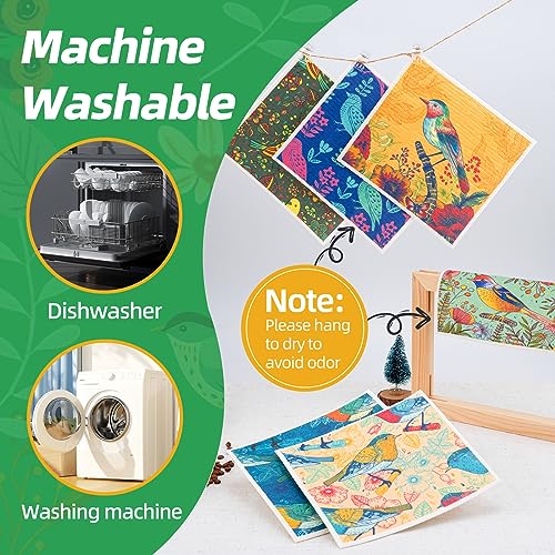 DecorWoo 6 Pack Swedish Dishcloths for Kitchen, Absorbent & Quick Drying Sponge Cleaning Cloths Set, Reusable Decorative Tea Towel, Biodegradable No Fading No Odor Bar Hand Towel (2 Clips