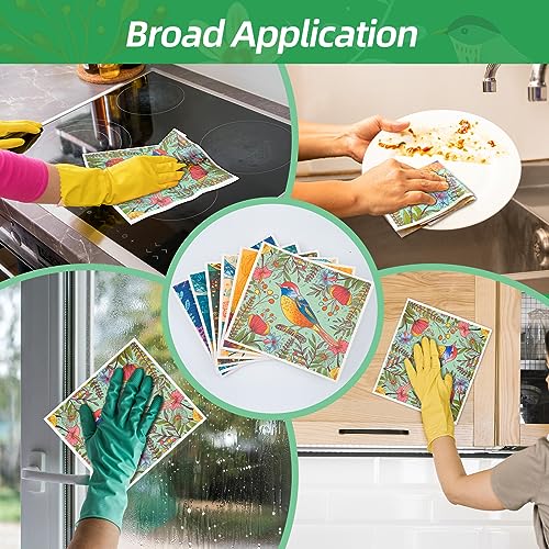 DecorWoo 6 Pack Swedish Dishcloths for Kitchen, Absorbent & Quick Drying Sponge Cleaning Cloths Set, Reusable Decorative Tea Towel, Biodegradable No Fading No Odor Bar Hand Towel (2 Clips