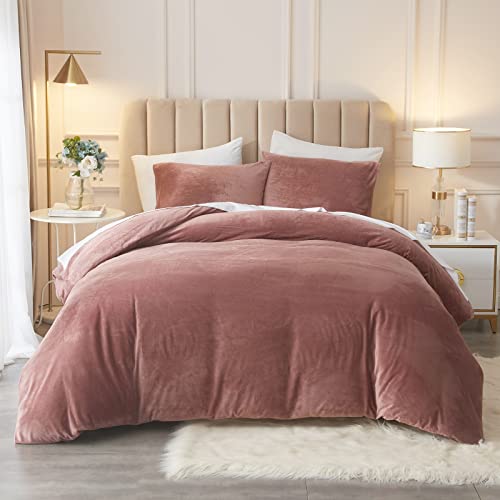 Grassix Velvet Queen Duvet Cover Set, Luxury Velour Duvet Cover 3 Pcs Duvet Cover Sets with 2 Pillowcases, Super Cozy Comforter Cover Sets Zipper Closure with 8 Corner Tie for All Seasons