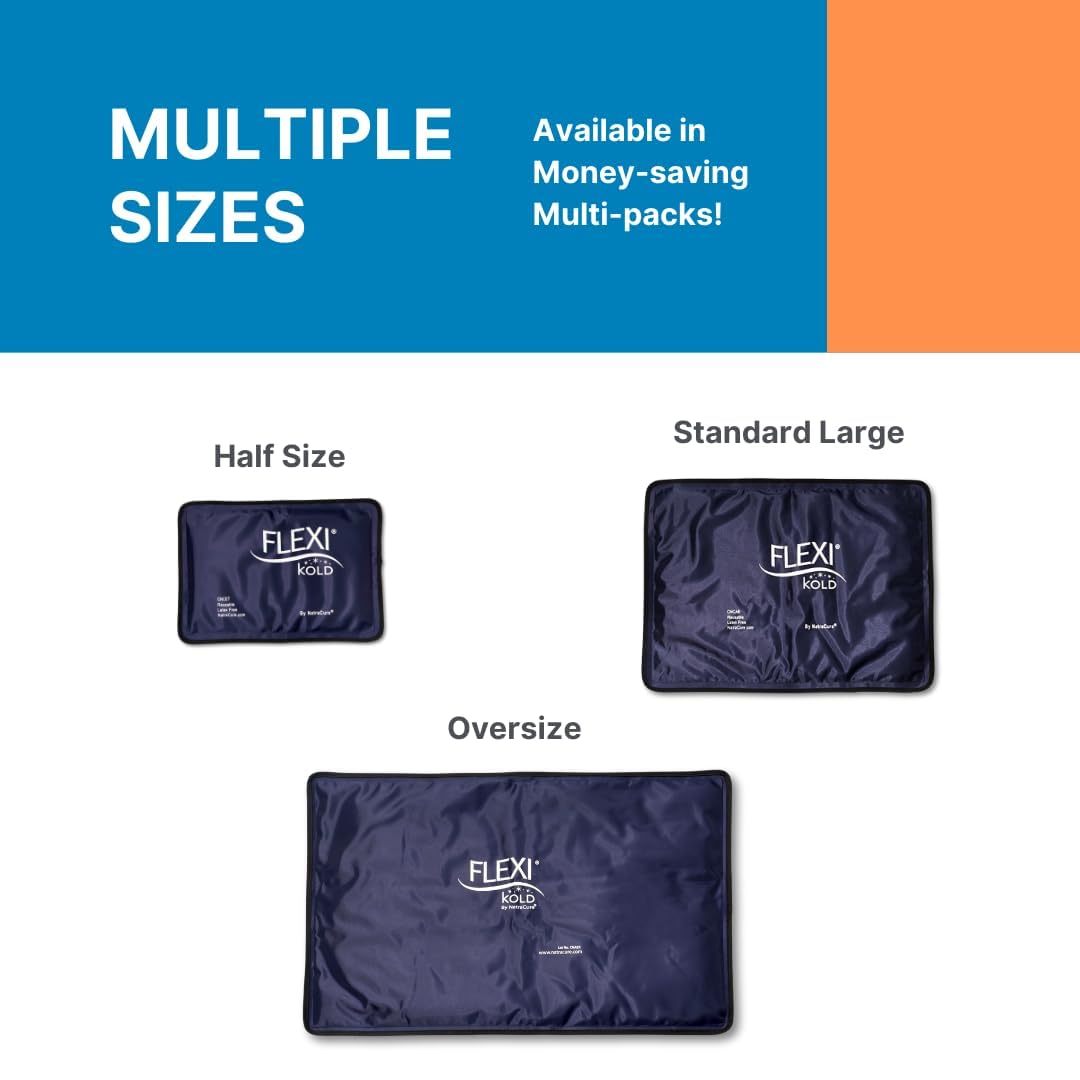 FlexiKold Gel Soft Flexible Ice Packs for Injuries - Reusable Freezer Cold Pack, Cold Compress & Cooling Gel Pad for Face, Shoulder, Hip, Leg, Arm, Ankle & Foot Injury - Medium - 7.5” x 11.5”