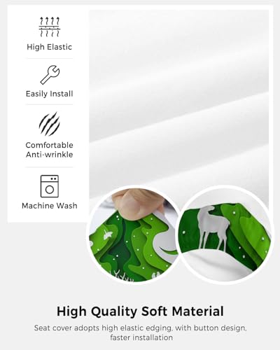 Christmas Tree Office Chair Cover Stretchable Computer Chair Seat Cover Backrest Slipcovers, Stretchable Rotating Desk Chair Seat Cushion Split Protectors Modern Geometric Green Elk Star Bird