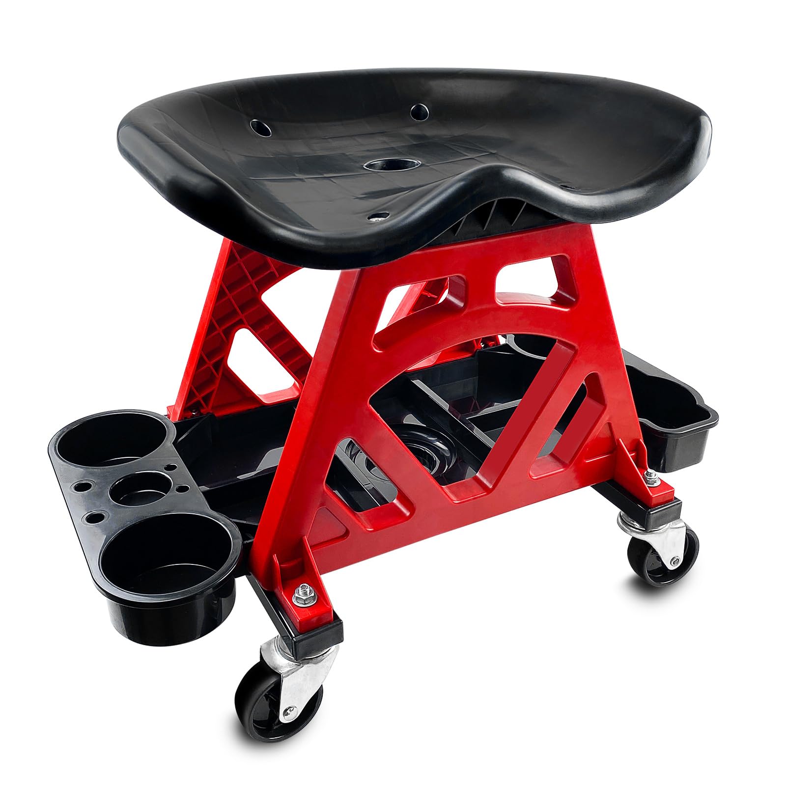 HOXWELL Durable Mechanic Stool Chair with Wheels, Heavy Duty Garage Shop Stool On Wheels, Rolling Stool Car Detailing Creeper Seat with Tool Tray for Workshop, Auto Repair Shop and Home