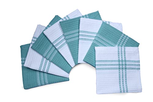 Gratico Dish Cloth Set of 8 Blue White Waffle Stripes 12X12 Inches Premium Soft Cotton Highly Absorbent Kitchen Towels Quick Drying Dish Towels with Hanging Loop Kitchen Tea Towels