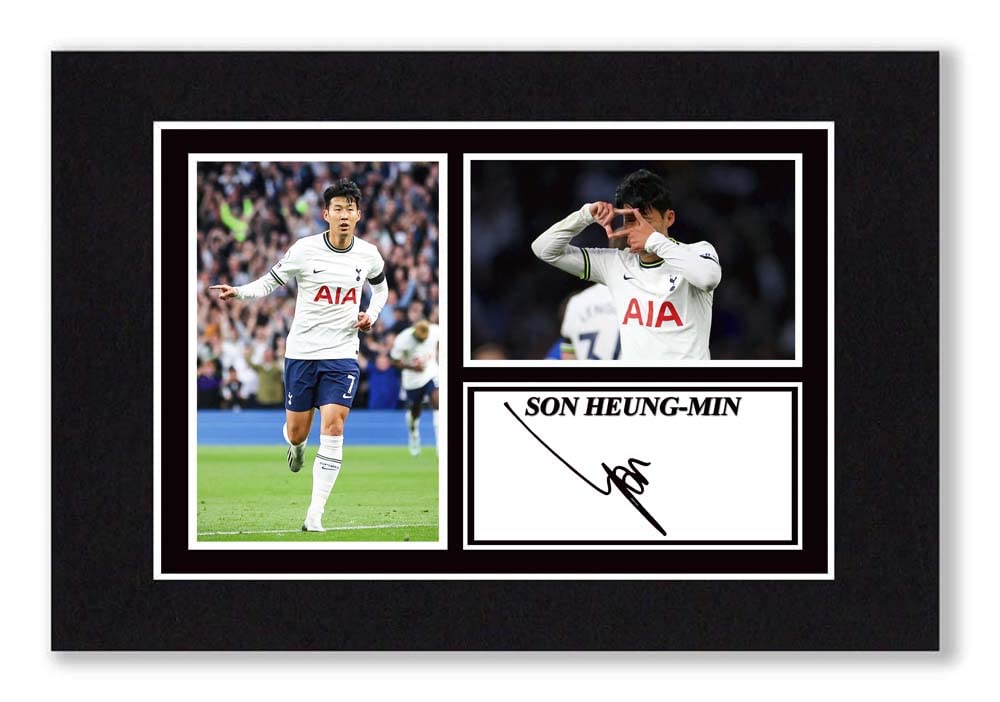 Set Of 4 Tottenham Signed A4 Mounted Photo Prints - Pre Printed Autograph - Ready To Be Framed - Harry Kane, Son Heung Min, Dejan Kulusevski & Richarlison