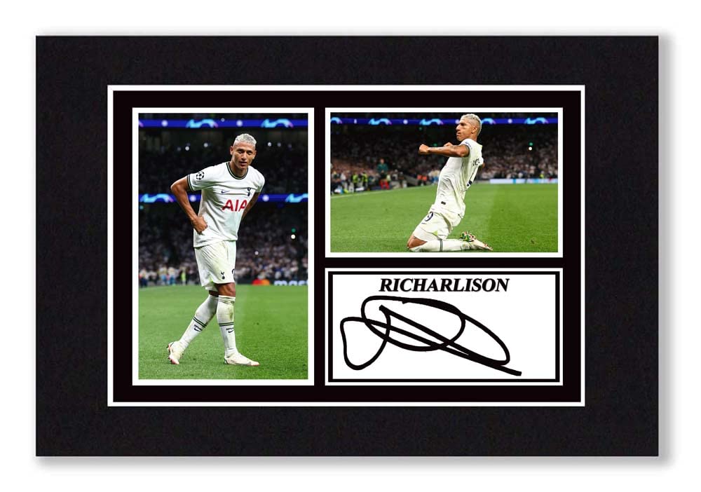 Set Of 4 Tottenham Signed A4 Mounted Photo Prints - Pre Printed Autograph - Ready To Be Framed - Harry Kane, Son Heung Min, Dejan Kulusevski & Richarlison