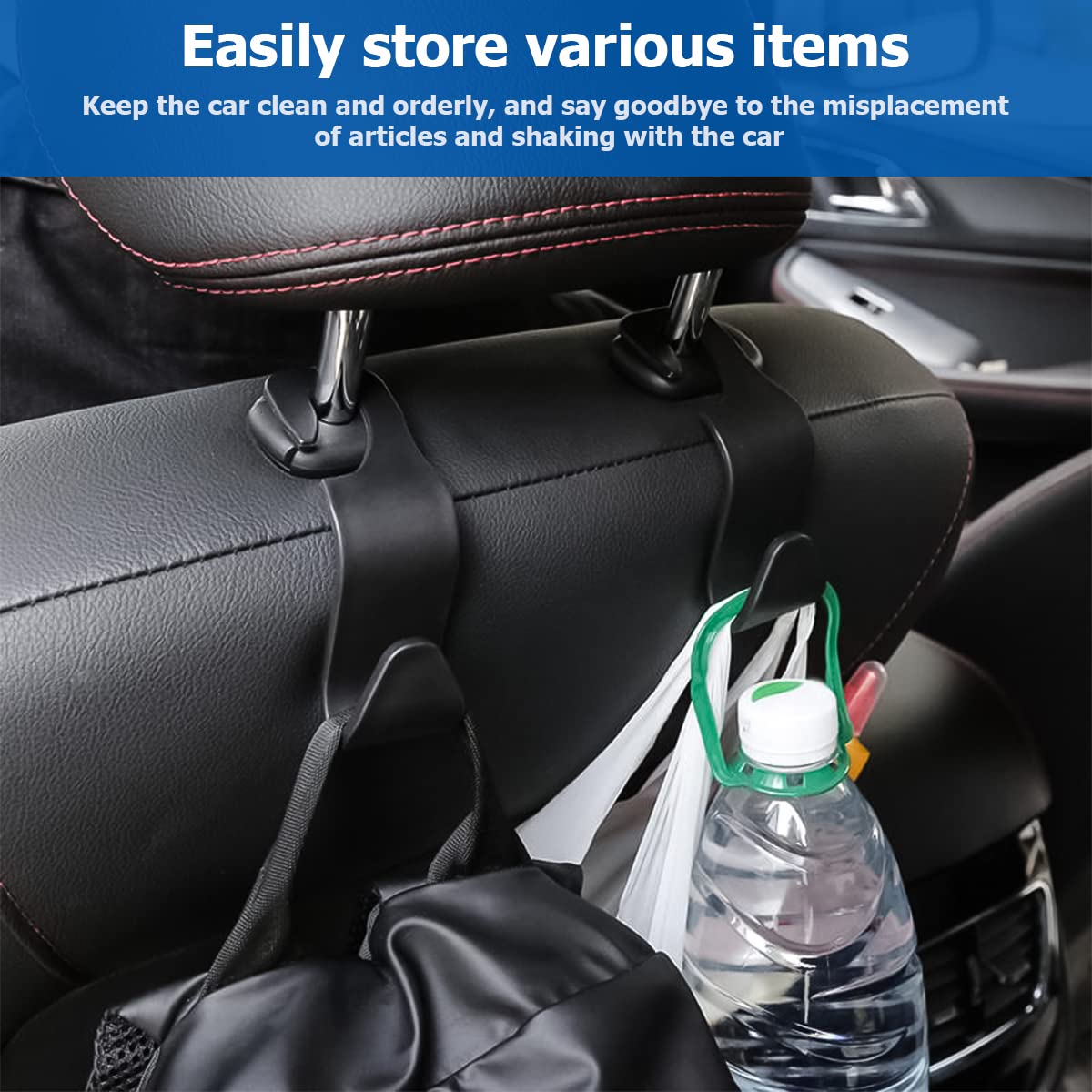 8sanlione Car Back Seat Headrest Hooks, 4PCS Vehicle Backseat Storage Organizer Hanger, Multifunctional Auto Headrest Hidden Hook Universal for Handbag Purse Backpacks Bags and Groceries (Pink)