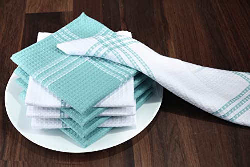 Gratico Dish Cloth Set of 8 Blue White Waffle Stripes 12X12 Inches Premium Soft Cotton Highly Absorbent Kitchen Towels Quick Drying Dish Towels with Hanging Loop Kitchen Tea Towels