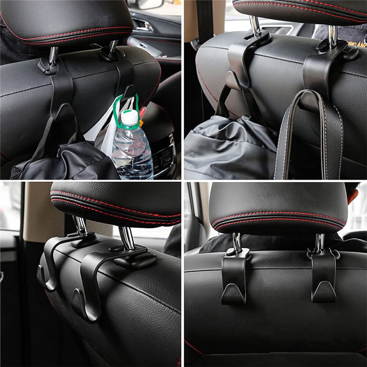 8sanlione Car Back Seat Headrest Hooks, 4PCS Vehicle Backseat Storage Organizer Hanger, Multifunctional Auto Headrest Hidden Hook Universal for Handbag Purse Backpacks Bags and Groceries (Pink)