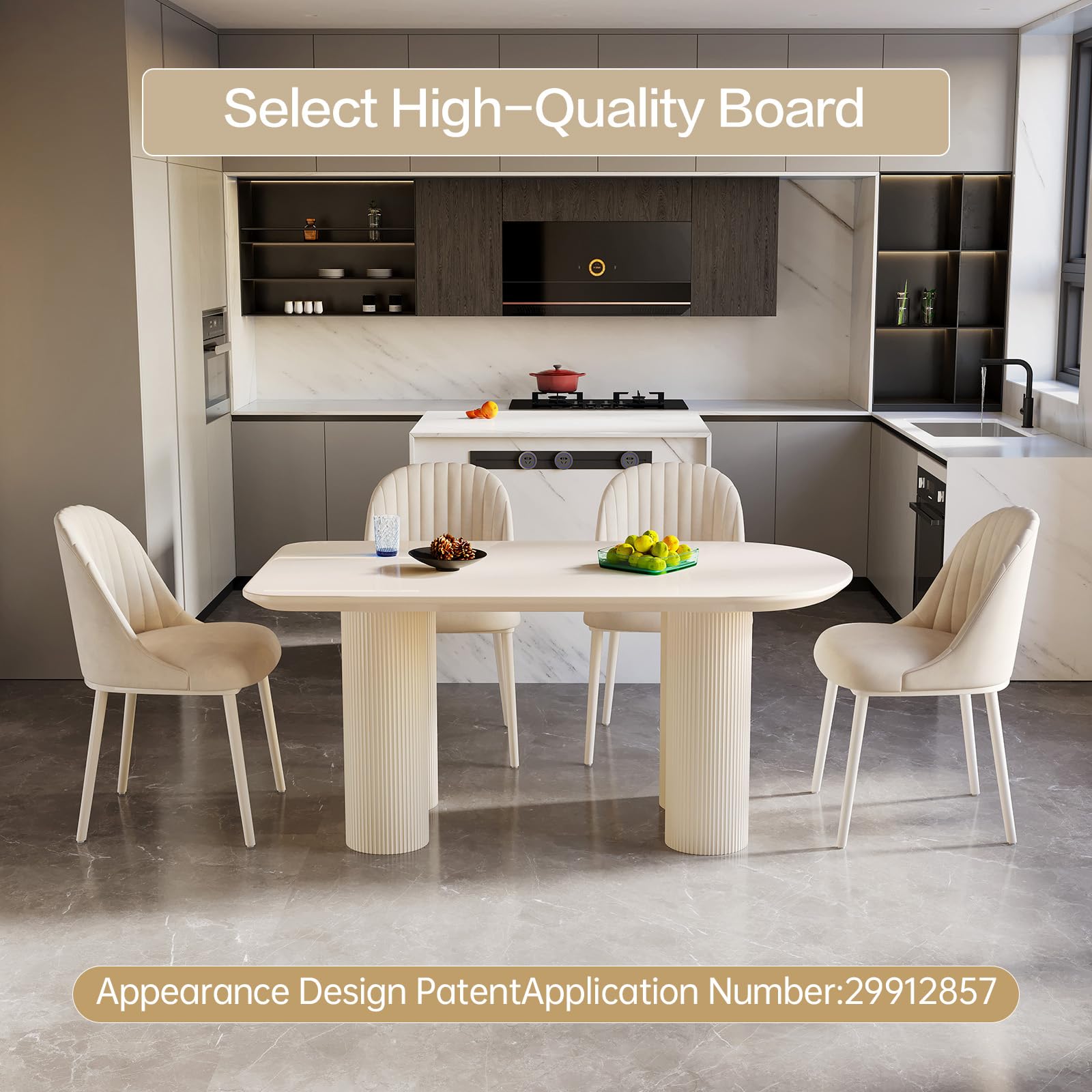 Guyii Dining Table Set with 6 Chairs, Modern Kitchen Table Set, Indoor Dining Table for Kitchen, Bar, Living Room, Breakfast Nook, Small Space, White