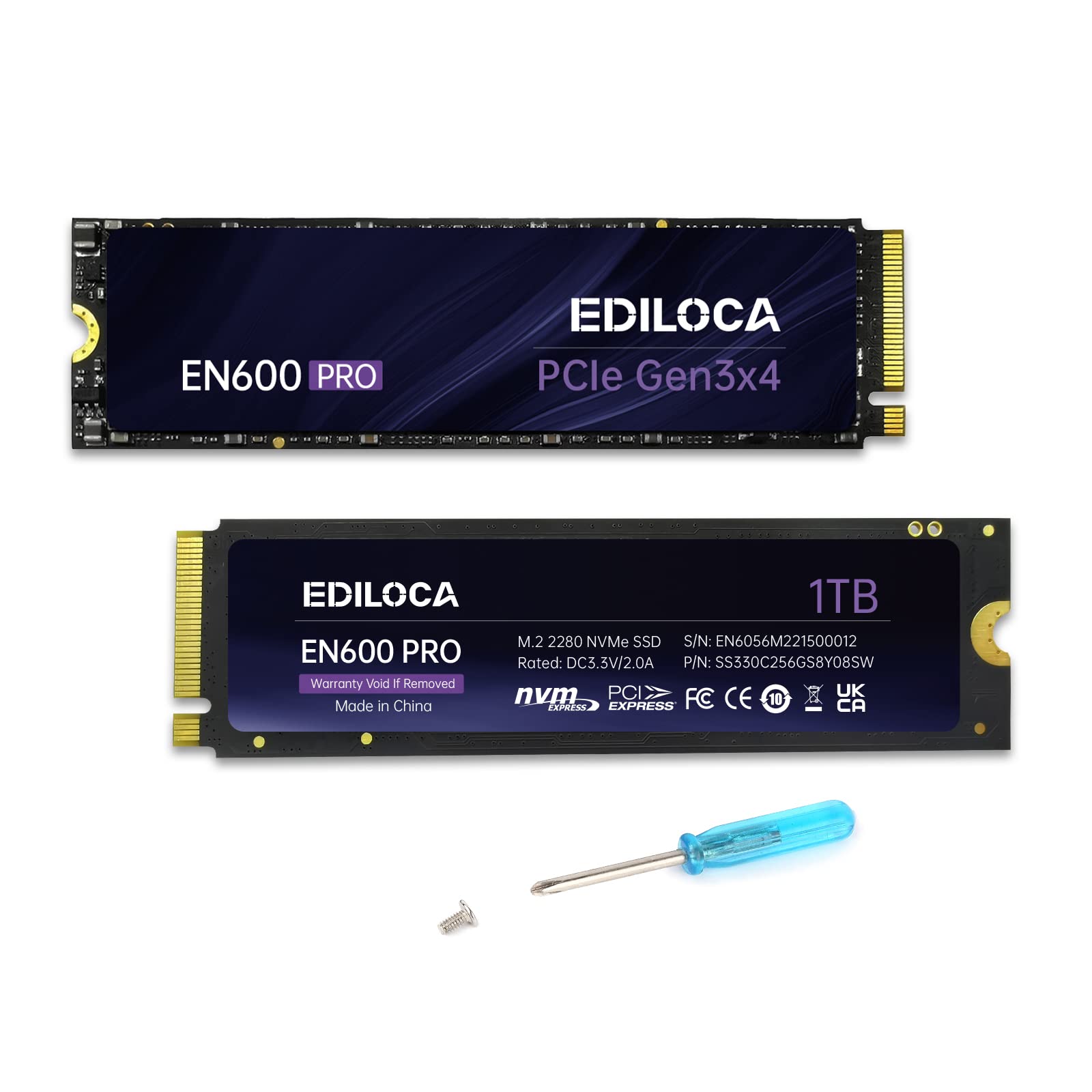 Ediloca EN600 PRO SSD 1TB PCIe 3.0 Gen 3x4, NVMe M.2 2280, Up to 3500MB/s, Internal Solid State Drive, SLC Cache 3D NAND TLC, Graphene Cooling Sticker, Storage for PC, Desktop and Laptops