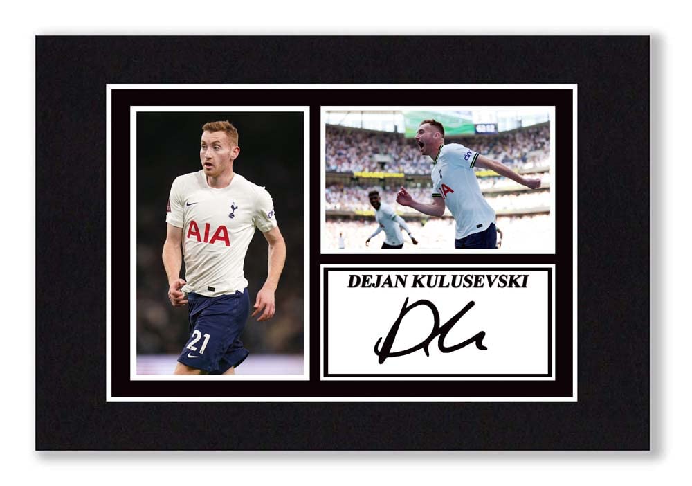Set Of 4 Tottenham Signed A4 Mounted Photo Prints - Pre Printed Autograph - Ready To Be Framed - Harry Kane, Son Heung Min, Dejan Kulusevski & Richarlison