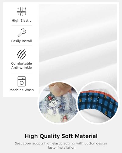 Christmas Plaid Snowman Office Chair Cover Stretchable Computer Chair Seat Cover Backrest Slipcovers, Stretchable Rotating Desk Chair Seat Cushion Split Protectors Buffalo Snowflake Snow Tree