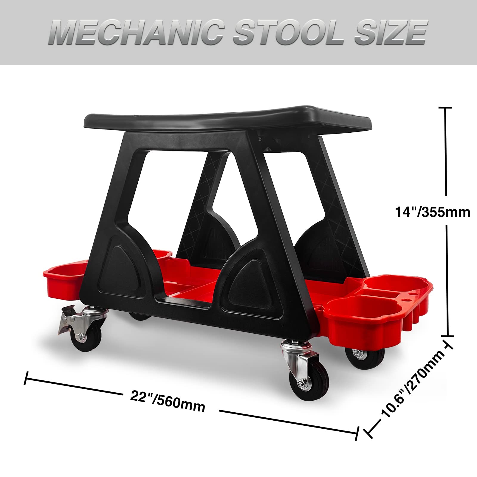 AgiiMan Rolling Mechanic Stool - 300 LBS Capacity Detailing Garage Stool with Wheels, Heavy Duty Mechanic Garage Chair Creeper Seat 2 Tool Storage Drawers Under Seat for Garage Repair