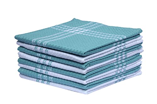 Gratico Dish Cloth Set of 8 Blue White Waffle Stripes 12X12 Inches Premium Soft Cotton Highly Absorbent Kitchen Towels Quick Drying Dish Towels with Hanging Loop Kitchen Tea Towels