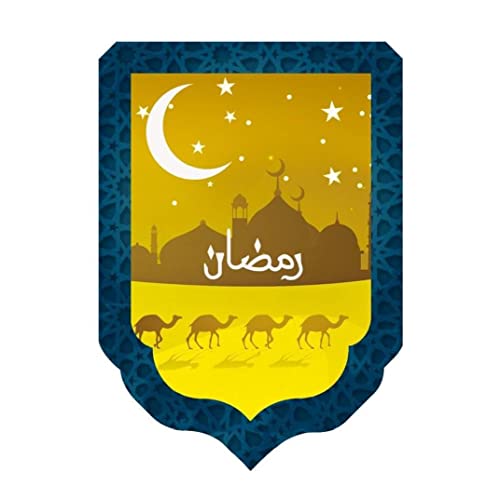 Froiny Eid Mubarak Bunting Banner Blue Muslim Islamic Decorations with Star and Moon Garlands for Ramadan Kareem Party Supplies