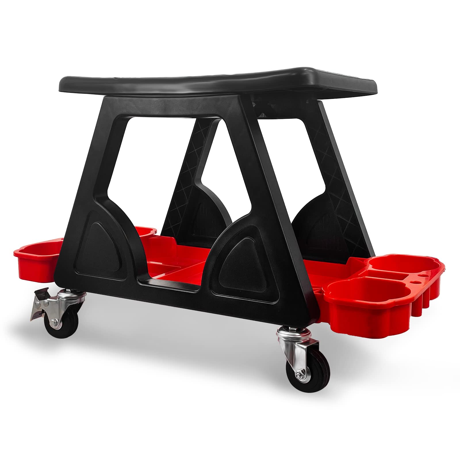 AgiiMan Rolling Mechanic Stool - 300 LBS Capacity Detailing Garage Stool with Wheels, Heavy Duty Mechanic Garage Chair Creeper Seat 2 Tool Storage Drawers Under Seat for Garage Repair