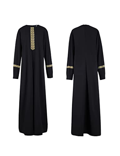 Abetteric Womens Long Sleeve Ethnic Style Full Zip Muslim Dresses Abaya with Hijabs Black 2XL