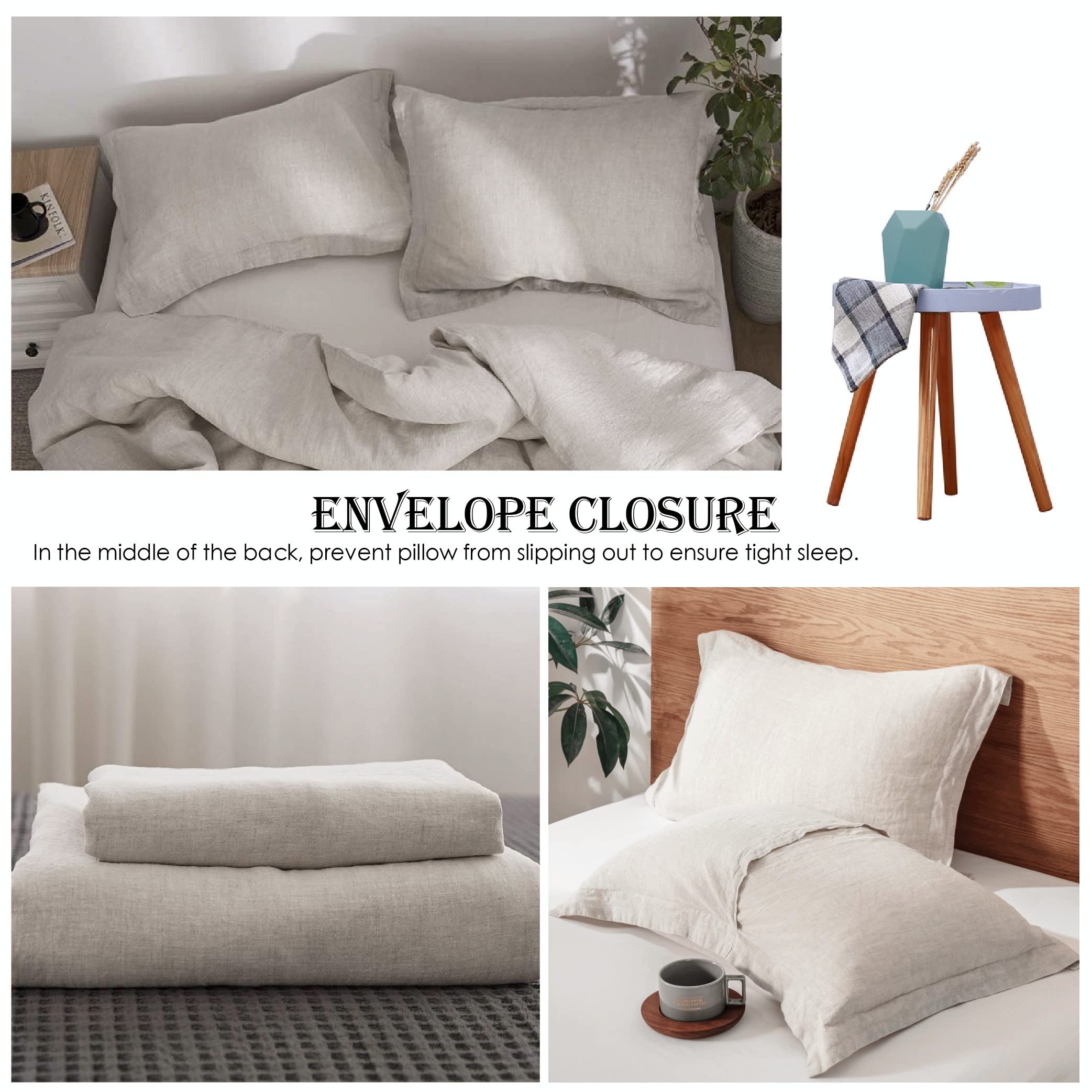 Simple&Opulence 100% Linen Duvet Cover Set 3pcs Basic Style Natural French Washed Flax Solid Color Soft Breathable Farmhouse Bedding with Button Closure - Linen, Queen