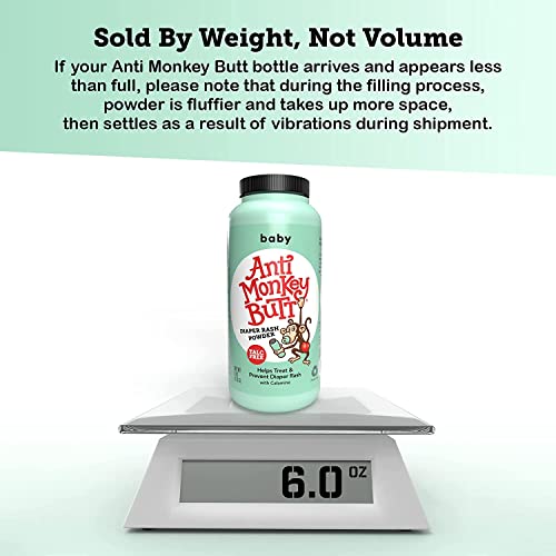 Anti Monkey Butt Baby Powder with Calamine, Prevents Diaper Rash and Absorbs Moisture, Talc Free, 6 Ounces