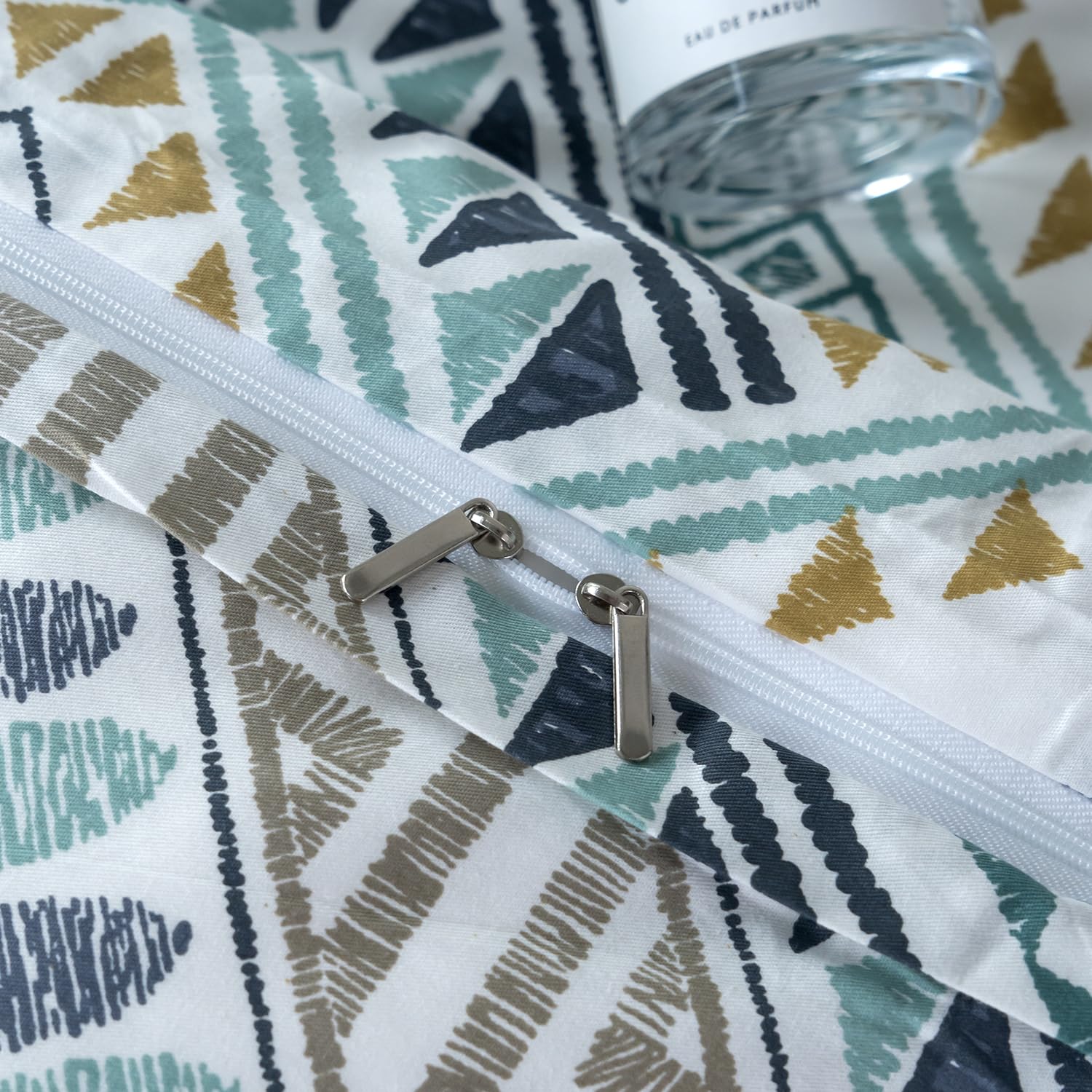 Boho Duvet Cover King, 3 Pieces Boho King Bedding Set, Ethnic Yellow White Green Louvre Bohemian Pattern Duvet Covers, 100% Cotton, Luxury Soft Breathable Comfy with Zipper Closure